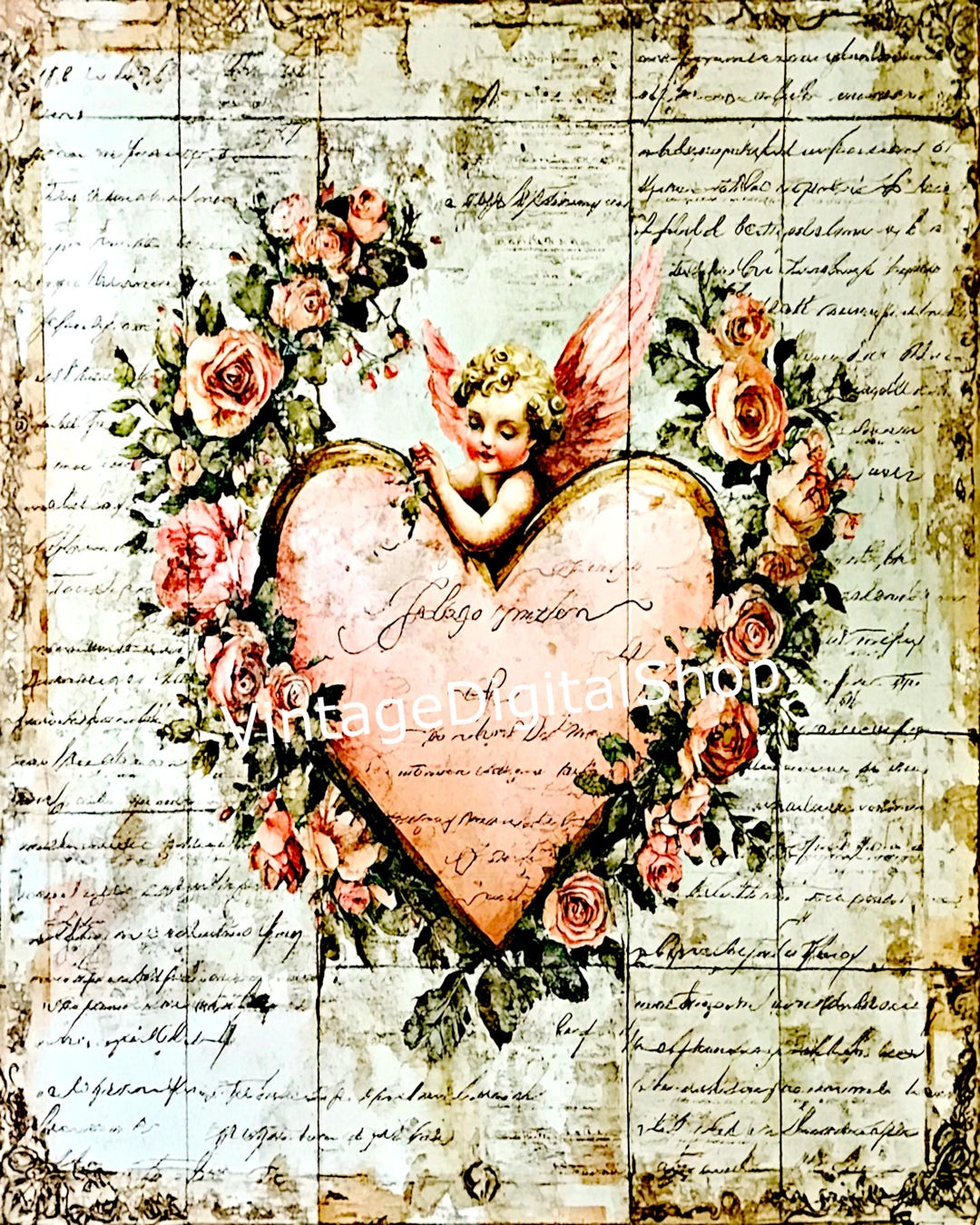 Shabby French Valentine Card Cupid Download Printable Image - Etsy