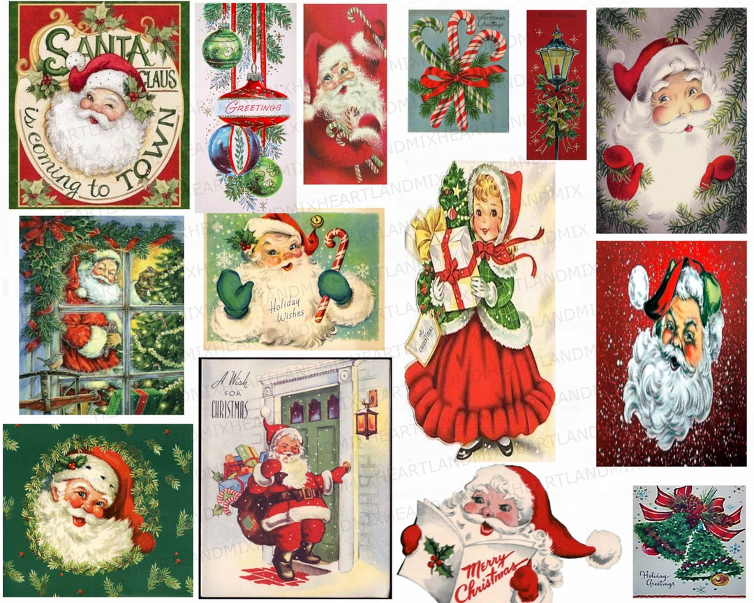 Vintage Santa Retro Christmas Collage Home Print Decor/wall Art/hang ...