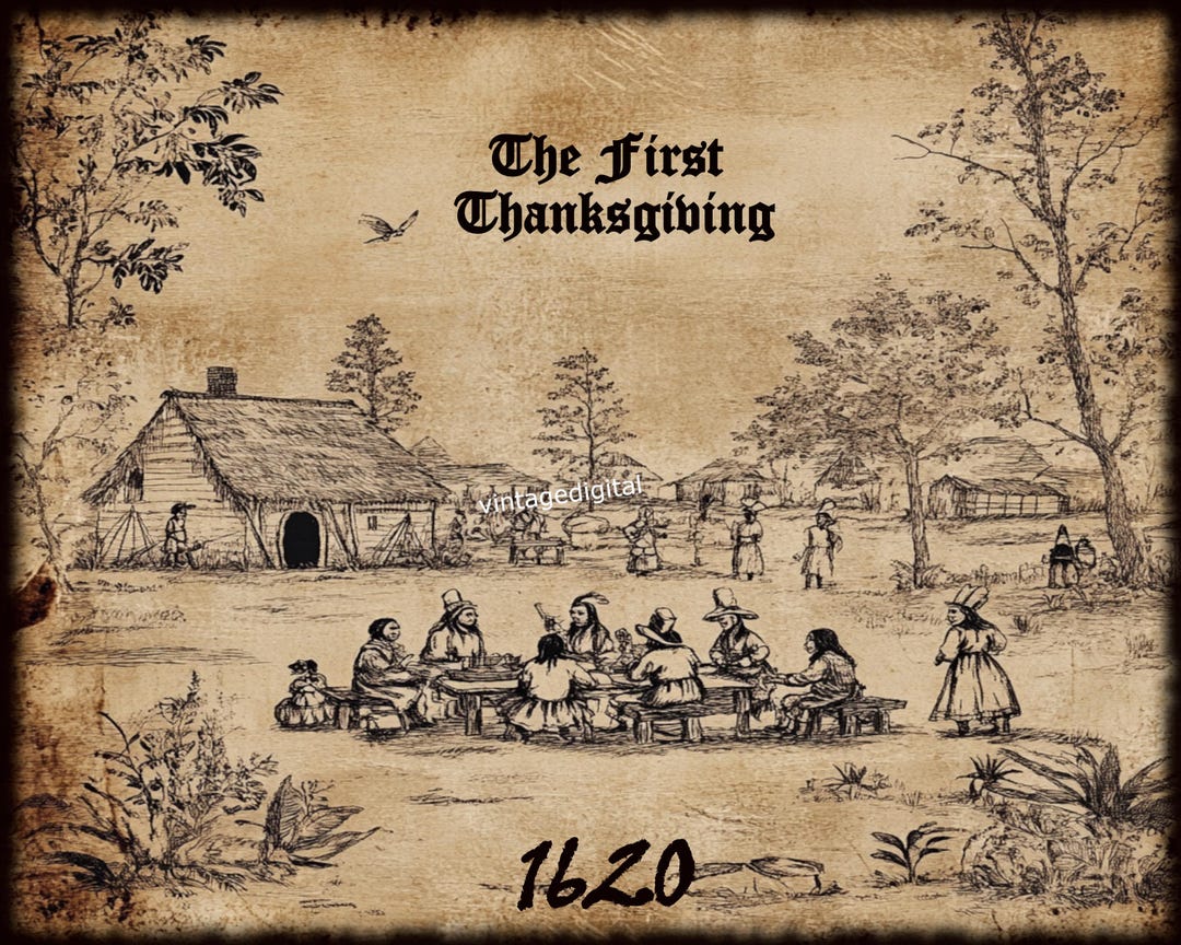 Vintage Primitive Colonial Pilgrims and Indians in the First ...