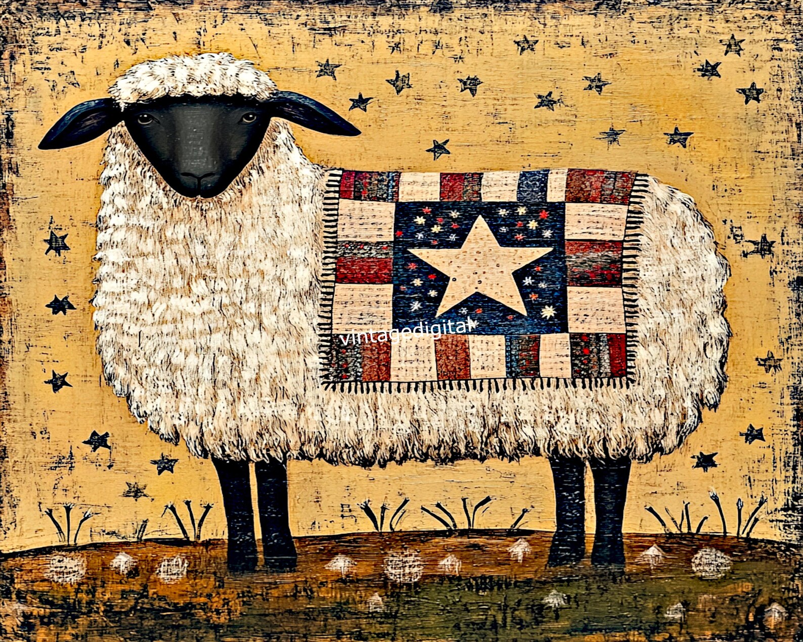 Vintage Primitive Folk Art Sheep Digital Download Printable - Etsy
