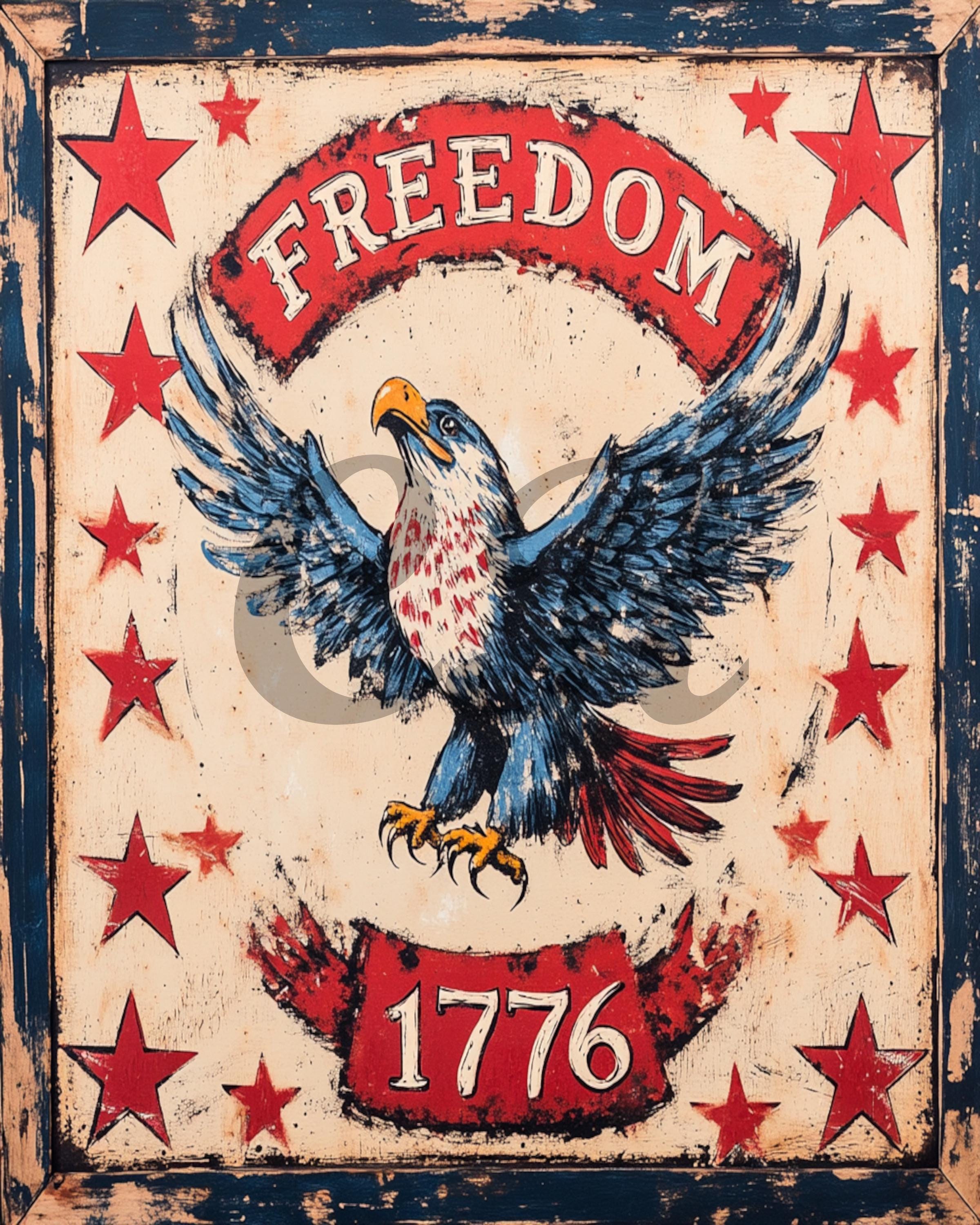 Patriotic Vintage Primitive Freedom Eagle 1776 Digital Image Download ...