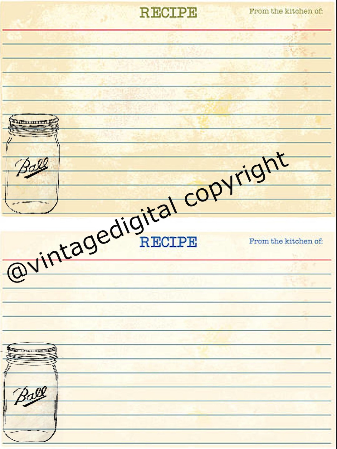 Set of Two Vintage Farmhouse Country Recipe Cards Image Download ...