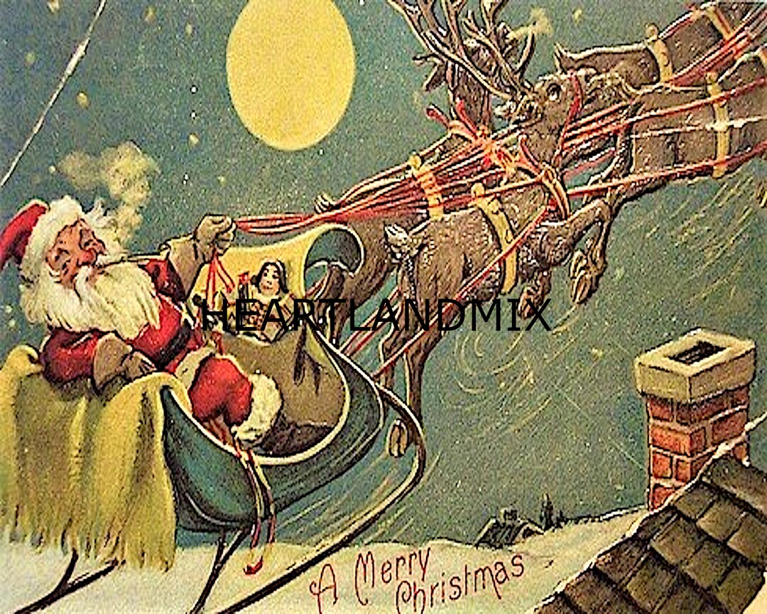 Vintage Flying Santa Christmas Image Digital Instant Download Printable ...
