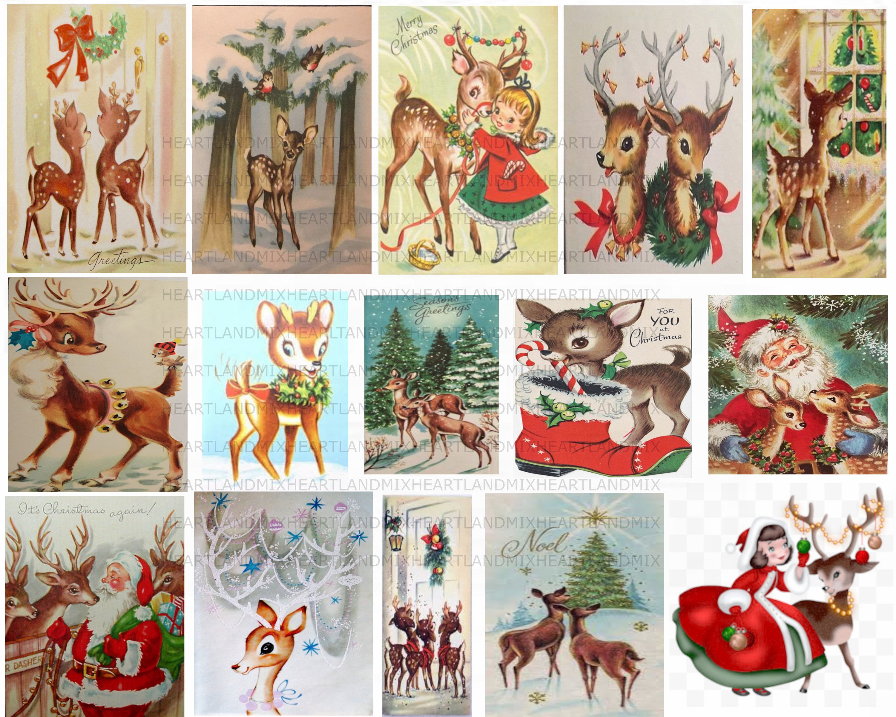 Vintage Christmas Antique Reindeer Retro Collage Home Print | Etsy