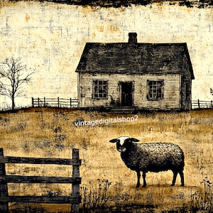 Vintage Colonial Farmhouse Sheep Digital Image Art Download Printable ...