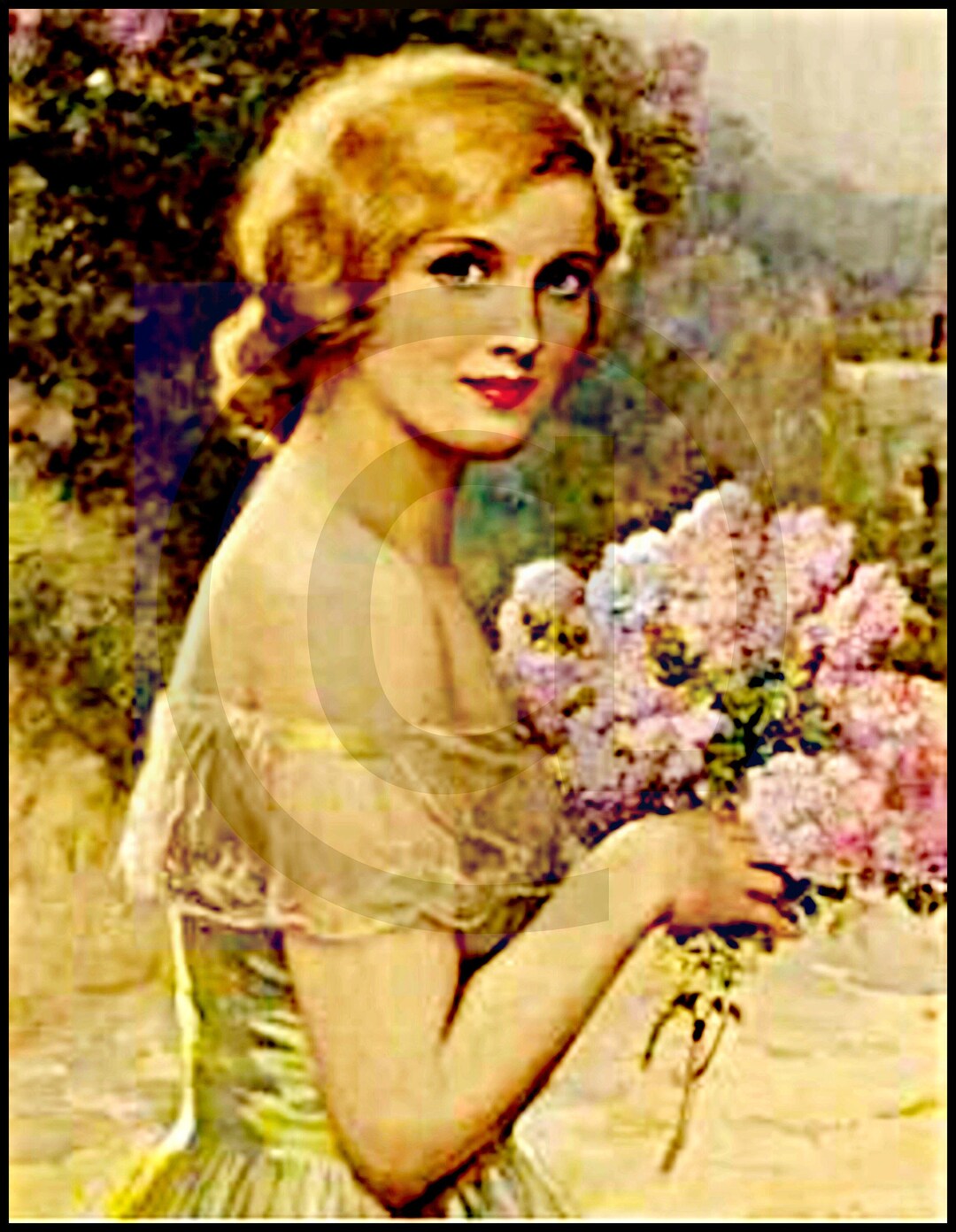 Antique Vintage Lady in Spring With Lilac's Digital Wall Art Image ...