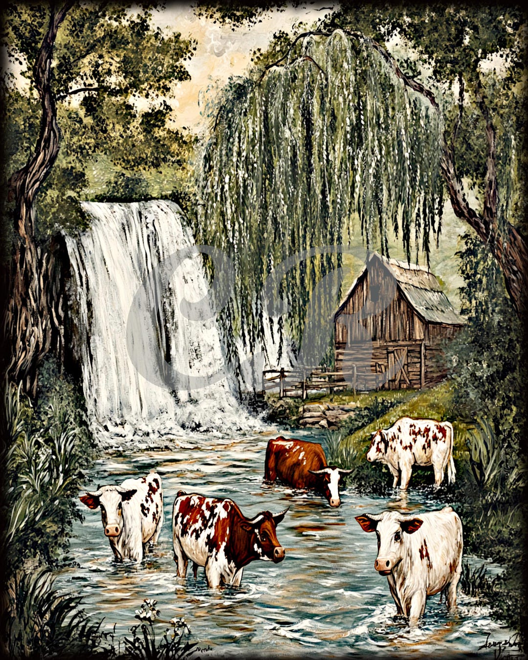 Vintage Primitive Farmhouse Country Cows Folk Art Digital Image ...
