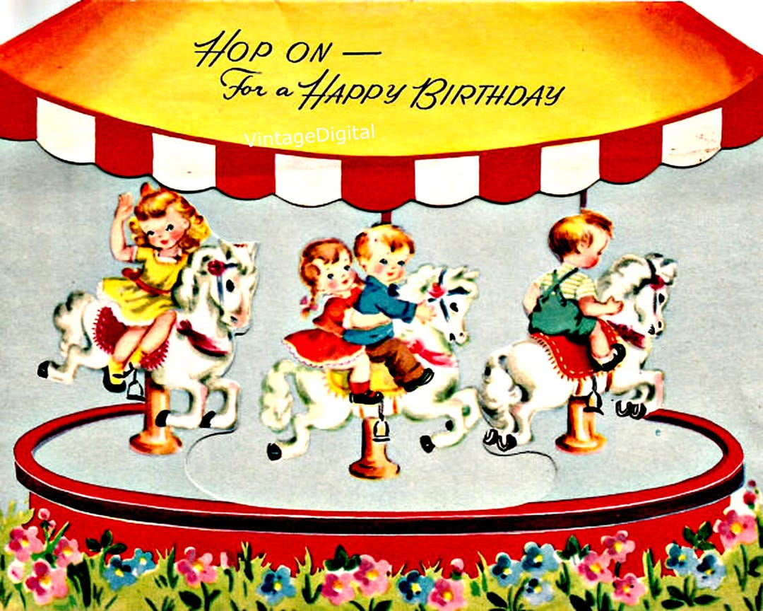 Vintage Digital Image Happy Birthday Download Printable Carousel ...