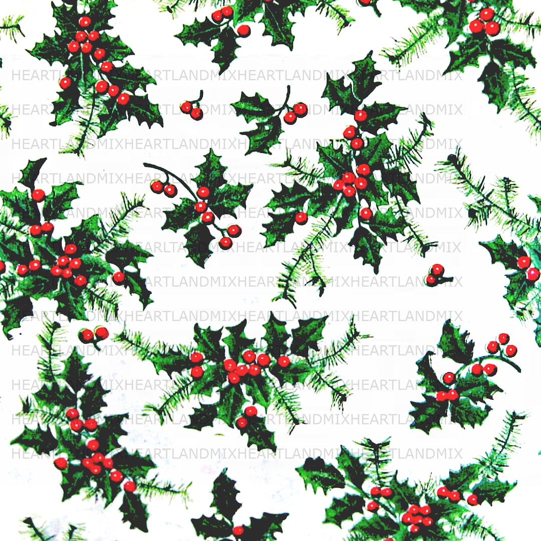 Holly and Mistletoe Vintage Christmas Paper Digital Image Wallpaper ...