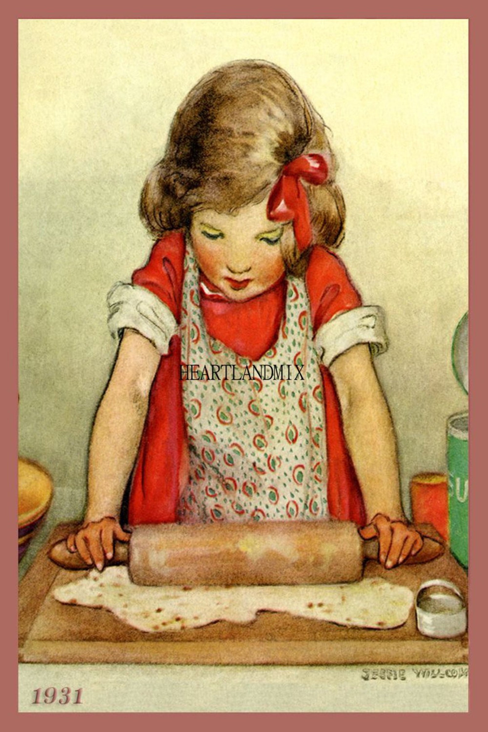 Vintage Girl Baking Digital Image Wall Art Download Printable | Etsy