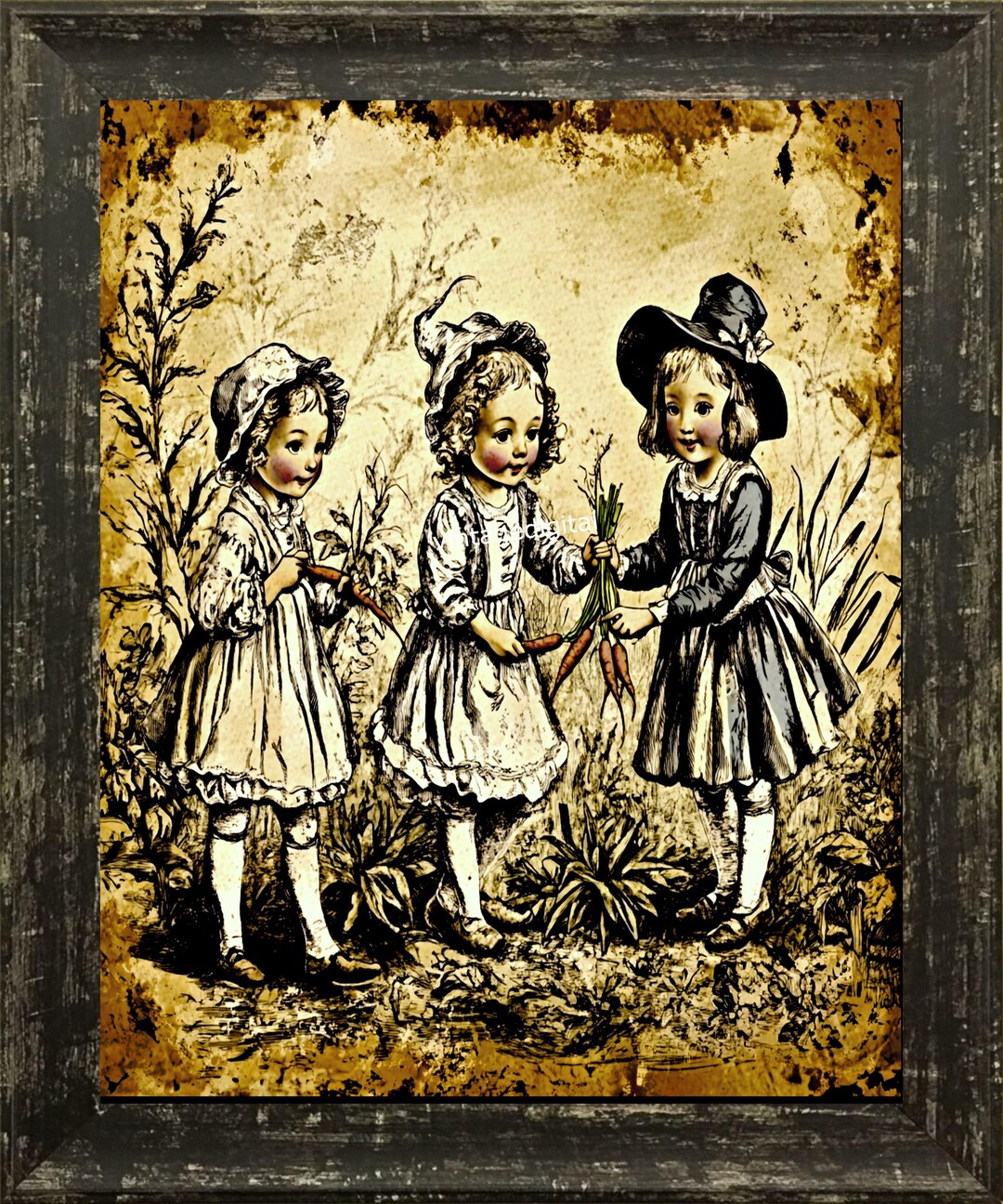 Vintage Primitive Colonial Carrot Gardeners, Printable for Cards/tags ...