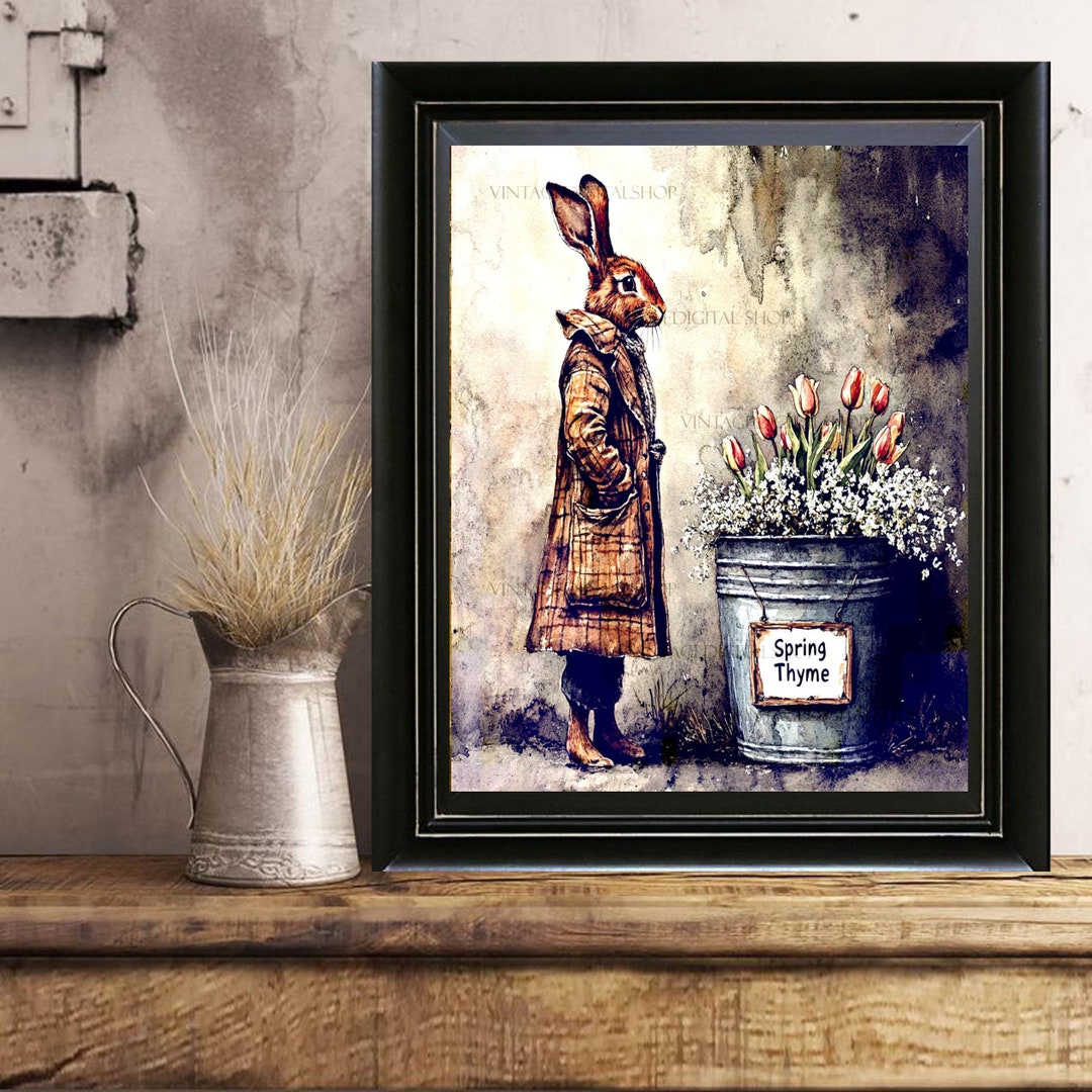 Vintage Country Hare Spring Thyme Tulips Digital Image Download ...