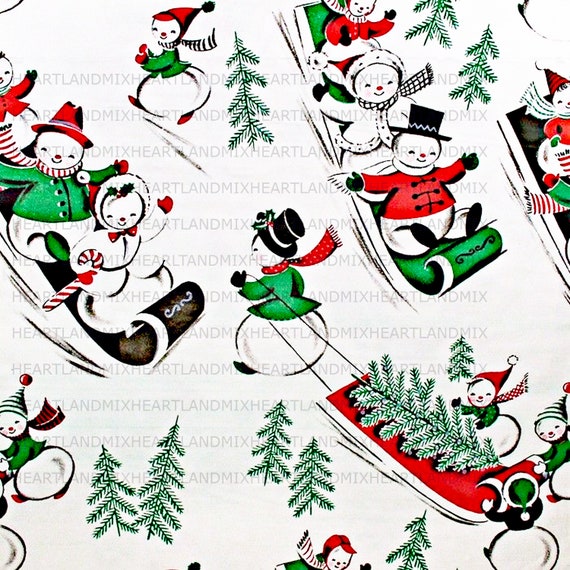 Vintage Christmas Wrapping Paper Download Printable Snowmen