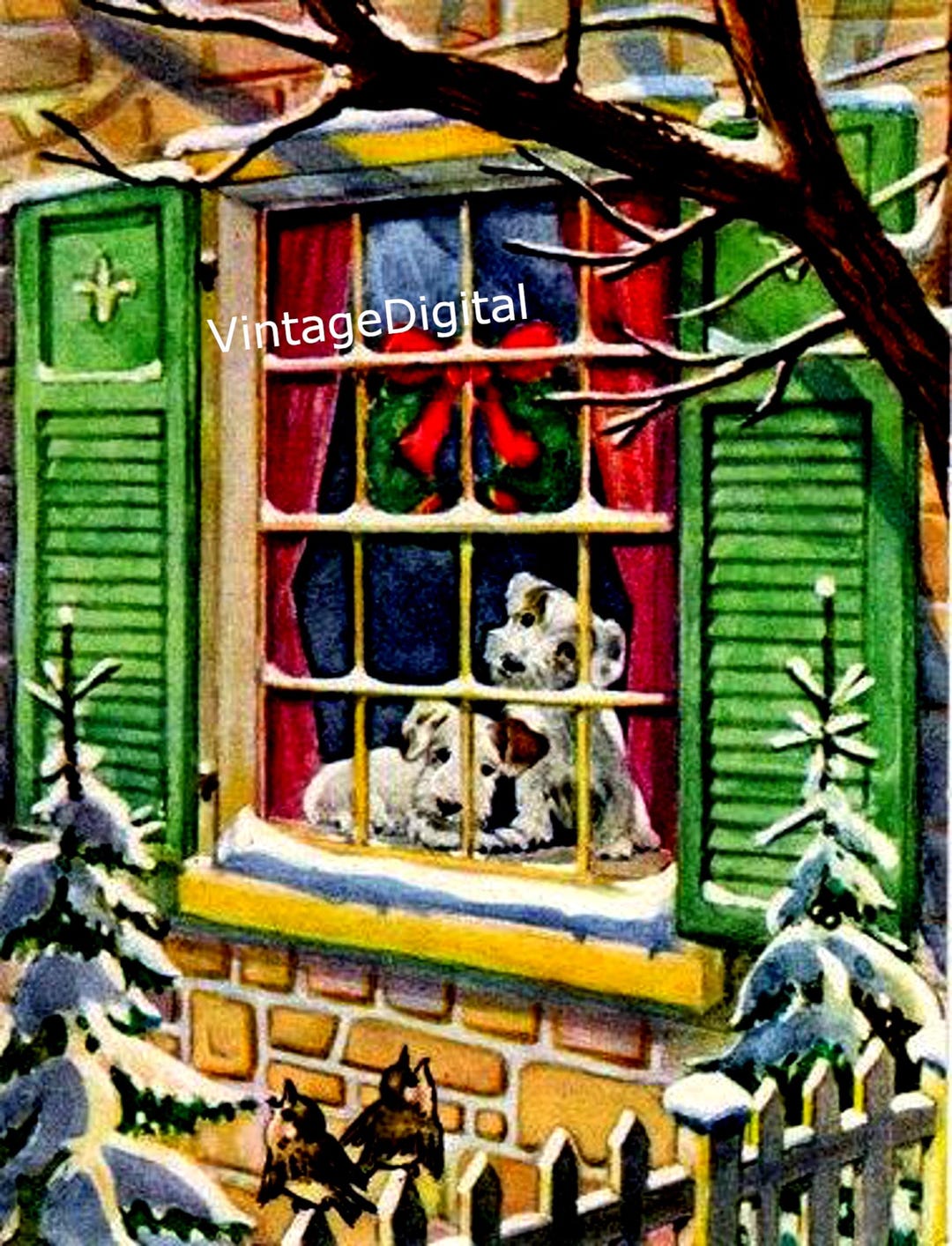 Vintage Christmas Dogs in Window Digital Image (digital Download) - Etsy