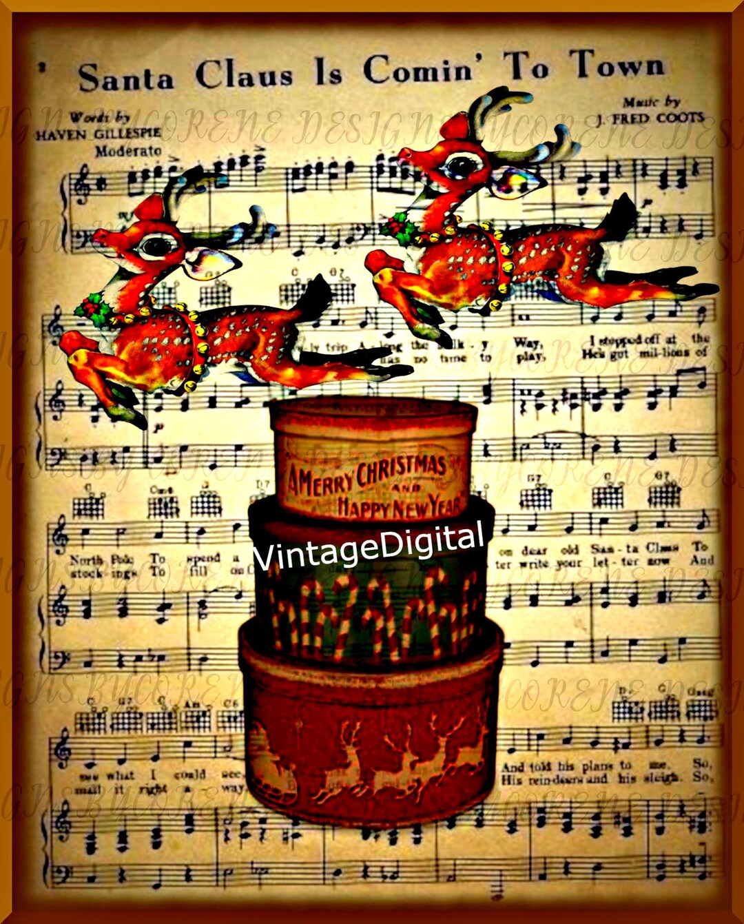 Vintage Santa Claus Sheet Music Reindeer Image (digital Download) - Etsy