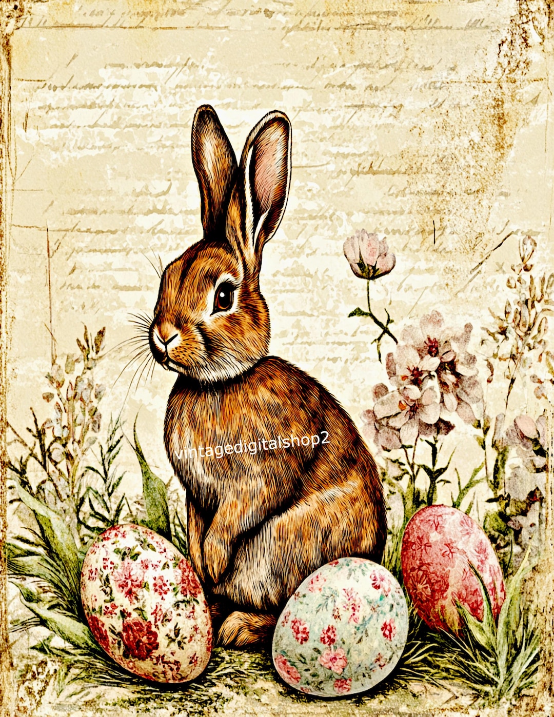 Vintage Victorian Easter Bunny Digital Image Wall Art Download ...