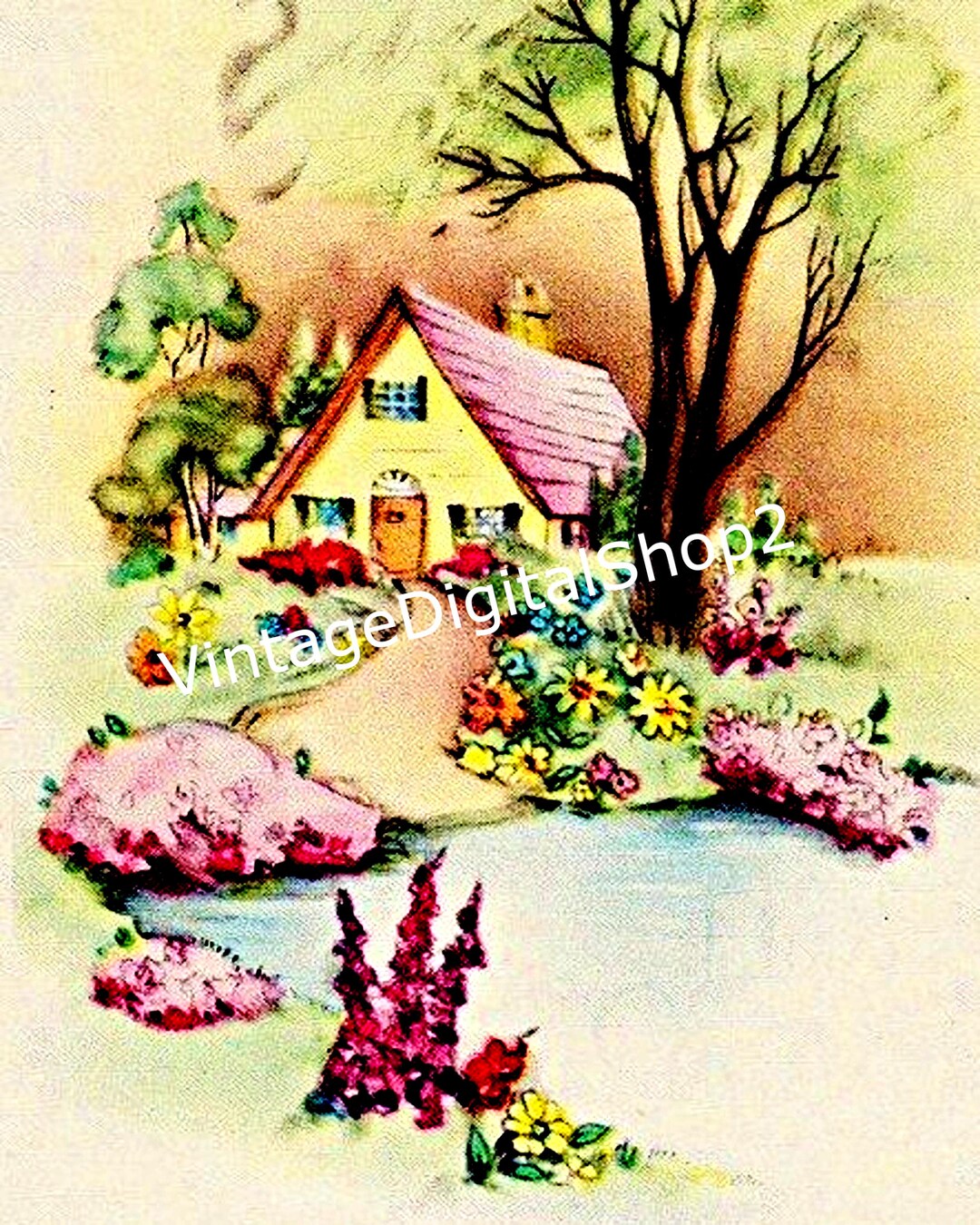 Vintage Floral Cottage Wall Art, Tags, Scrapbook, Cards, Transfers ...