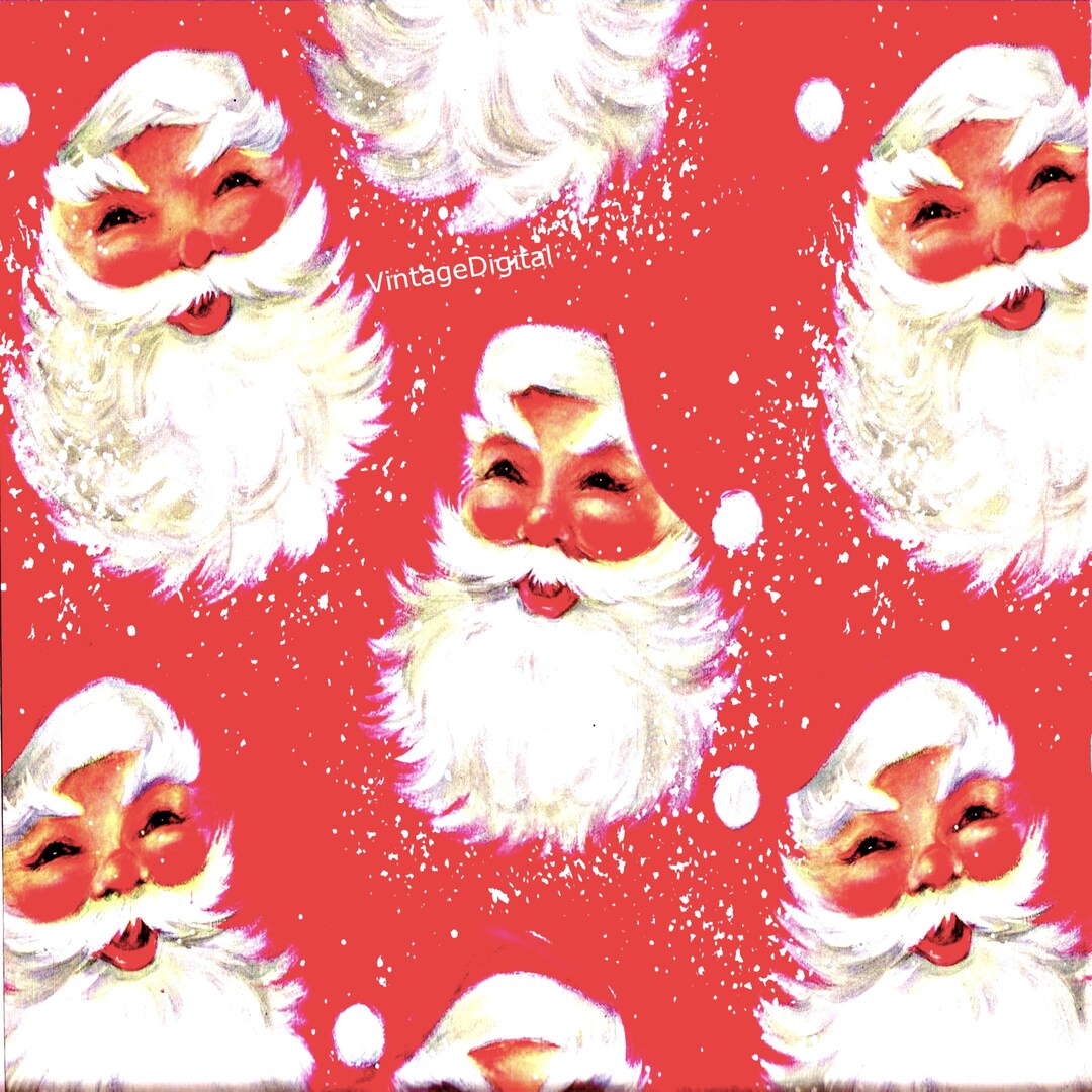 Printable Santa Face Christmas Wrapping Paper Digital Download Vintage ...