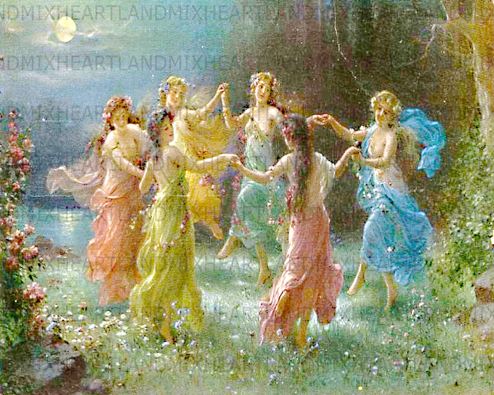 Vintage Nymphs Dancing In The Moonlight Digital Image Graphic Etsy