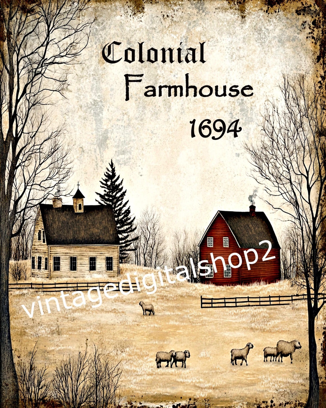 Colonial Farmhouse Folk Art Digital Wall Art, Hang Tags, Transfers ...