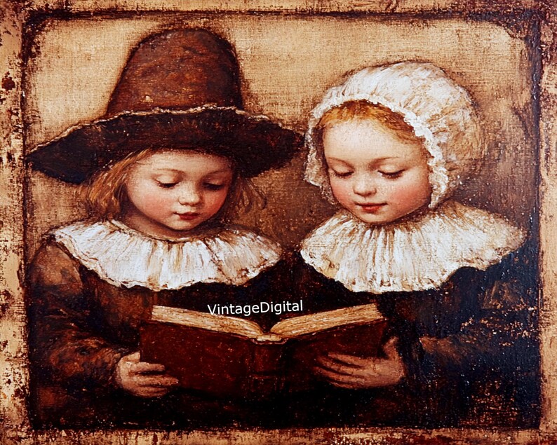 Vintage Primitive Colonial Children Digital Download Printable Wall Art ...
