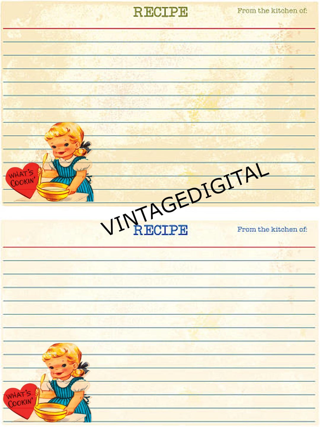 Set of Two Vintage Retro Recipe Cards Image Download Printable "what's ...