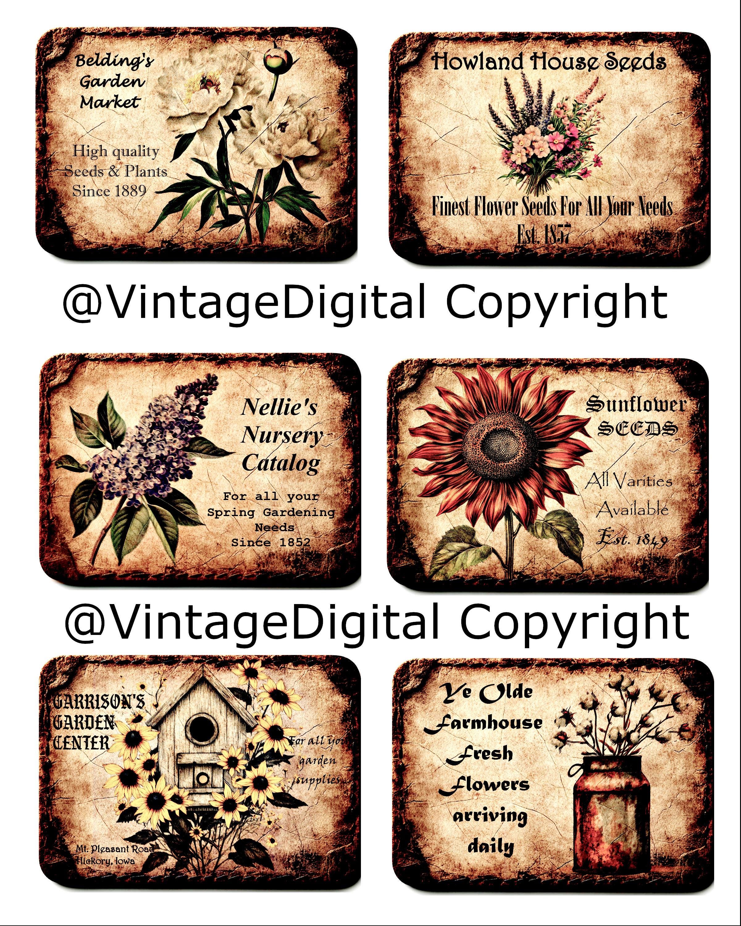 Vintage Farmhouse Flower Seed Labels: Digital Collage Sheet (download ...