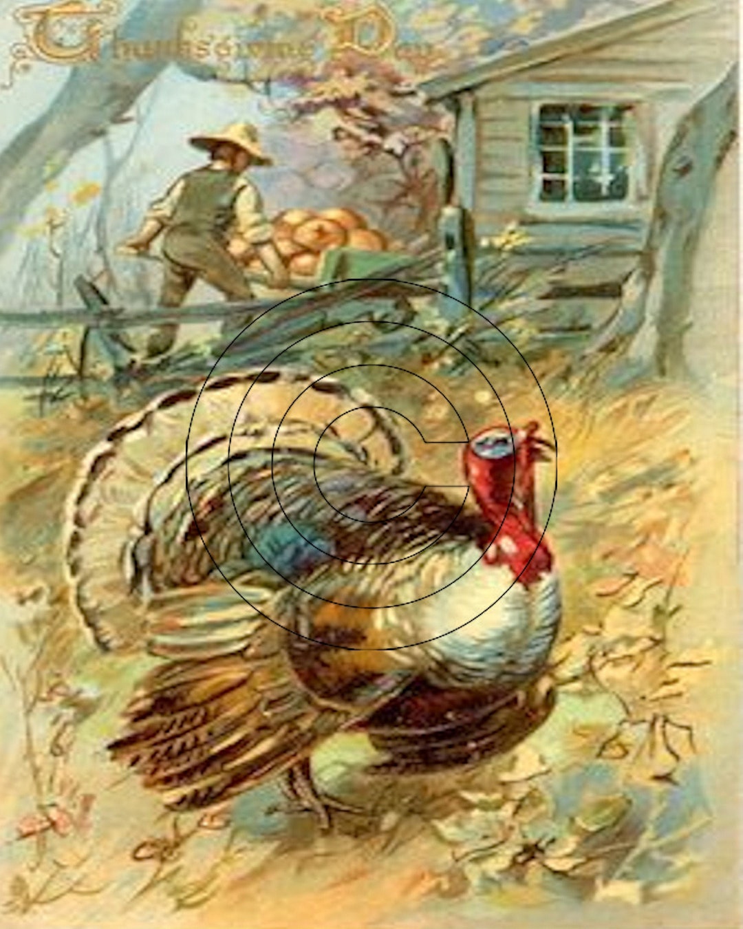 Thanksgiving Day Farm Harvest Turkey Greetings Vintage Digital Image ...
