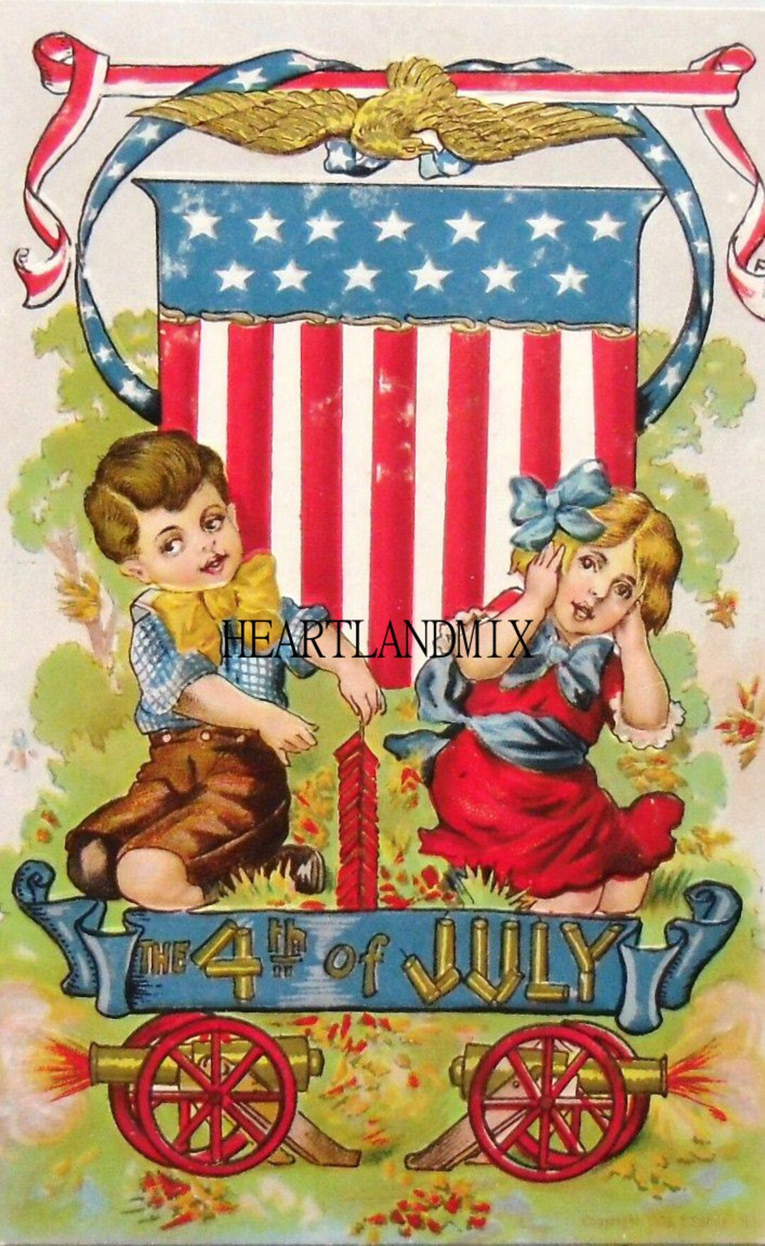4th of July Flag and Fireworks Vintage Image Download - Etsy