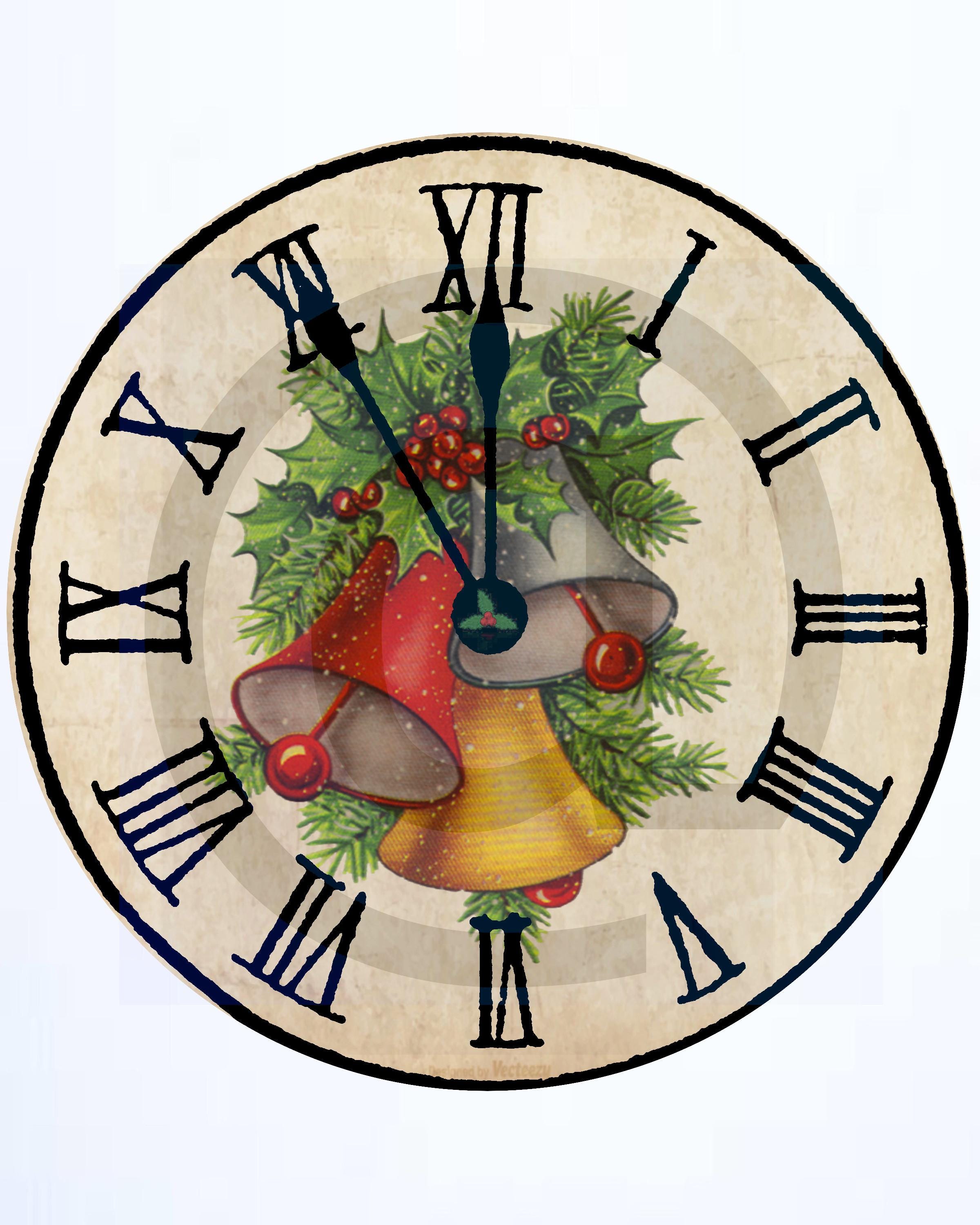 Vintage Christmas Clock Image: Festive Bells Printable (digital ...