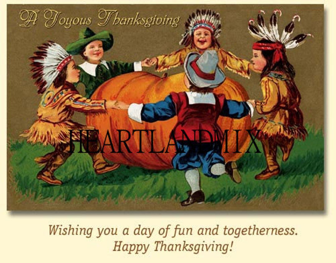 Native Americans and Pilgrims Thanksgiving Vintage Post Card Image ...