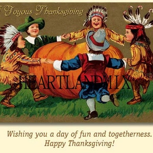 Native Americans and Pilgrims Thanksgiving Vintage Post Card Image ...