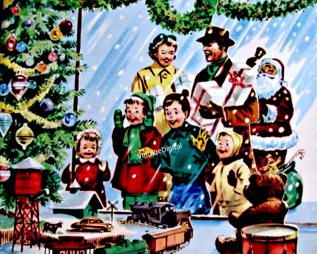 Vintage Christmas Shopping Window Image Gift Tag/card/stickers Digital ...