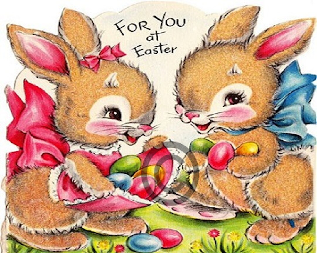 Vintage Rabbits With Colored Easter Eggs Digital Image - Etsy