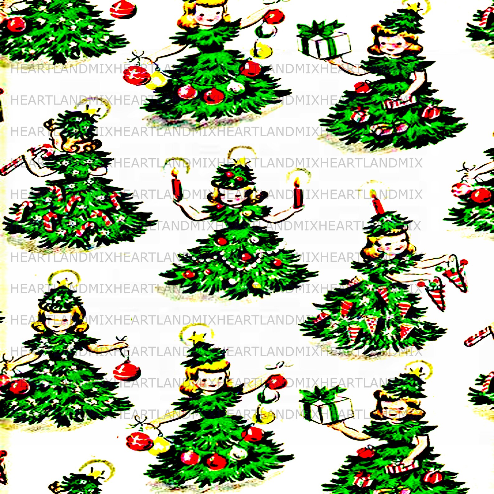 Christmas Tree Girl Vintage Christmas Paper Digital Image - Etsy