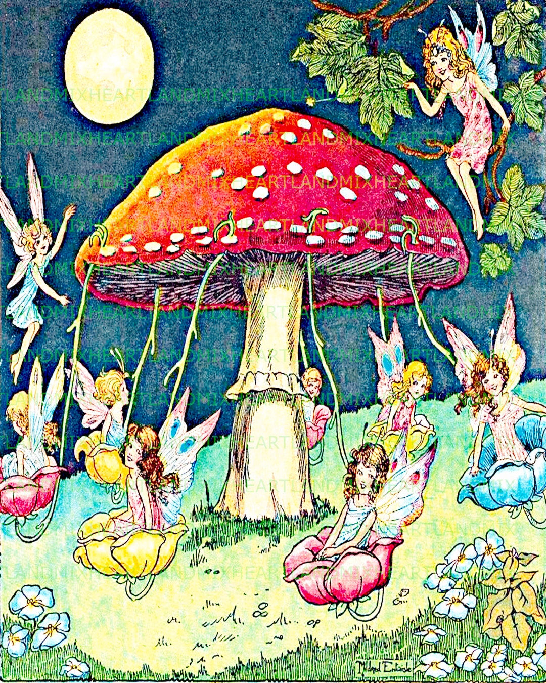 Vintage Red Cap Mushroom Fairies Carousel Digital Image - Etsy