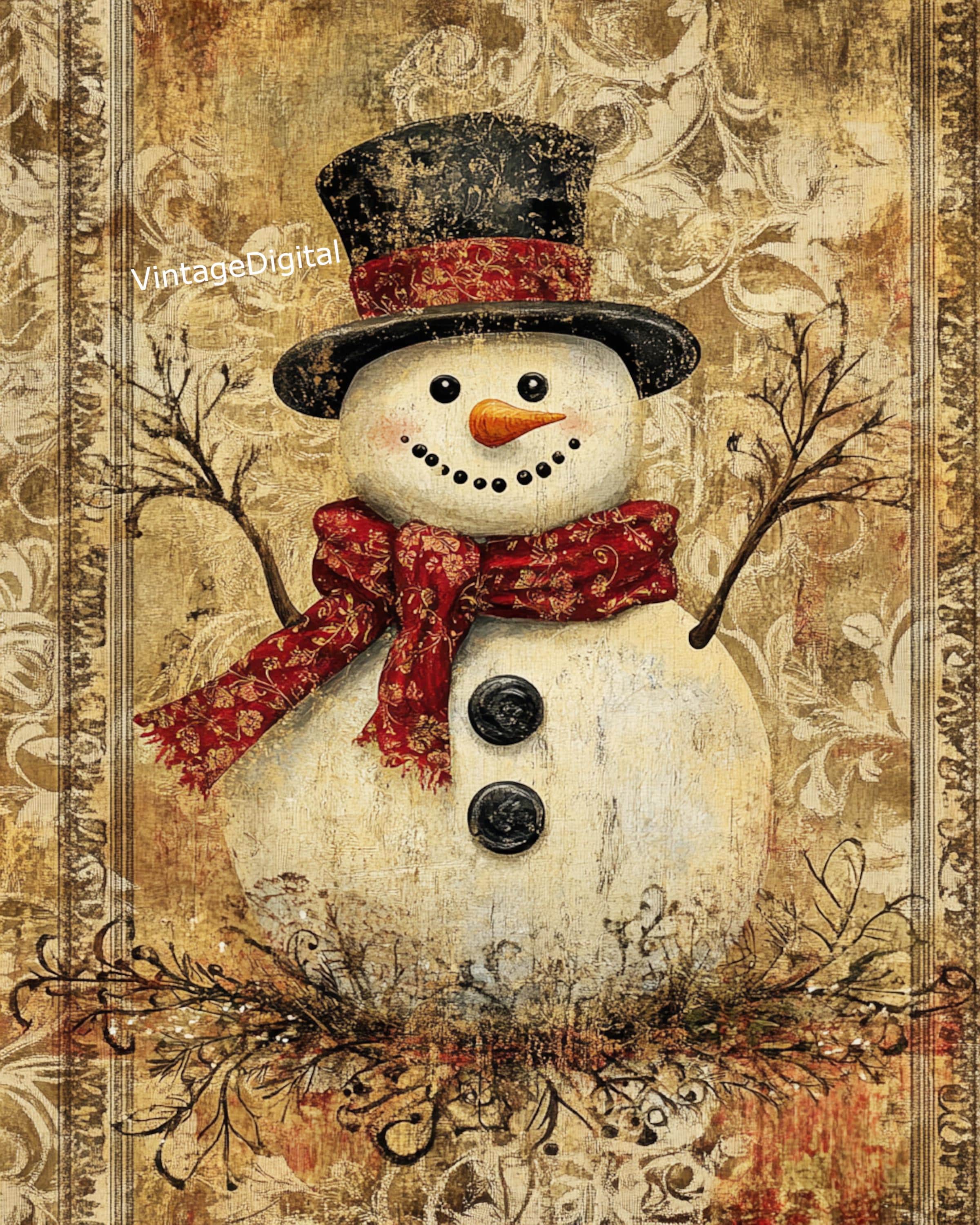 Antique Vintage Christmas Snowman Digital Image Download Printable ...