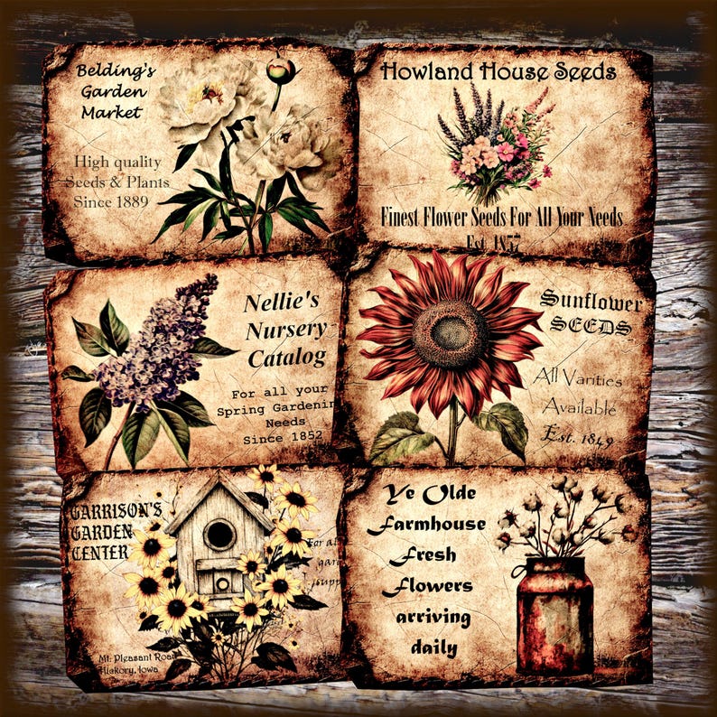 Vintage Farmhouse Flower Seed Labels: Digital Collage Sheet (download ...