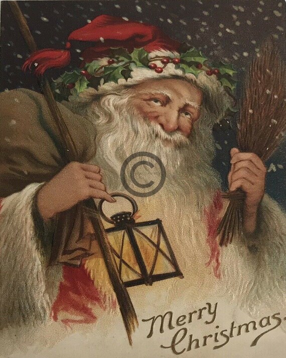 Vintage Victorian Christmas Santa Claus Holding Lantern Image | Etsy