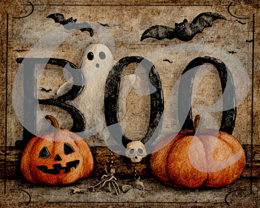 Vintage Halloween Primitive Farmhouse BOO Digital Image Download ...