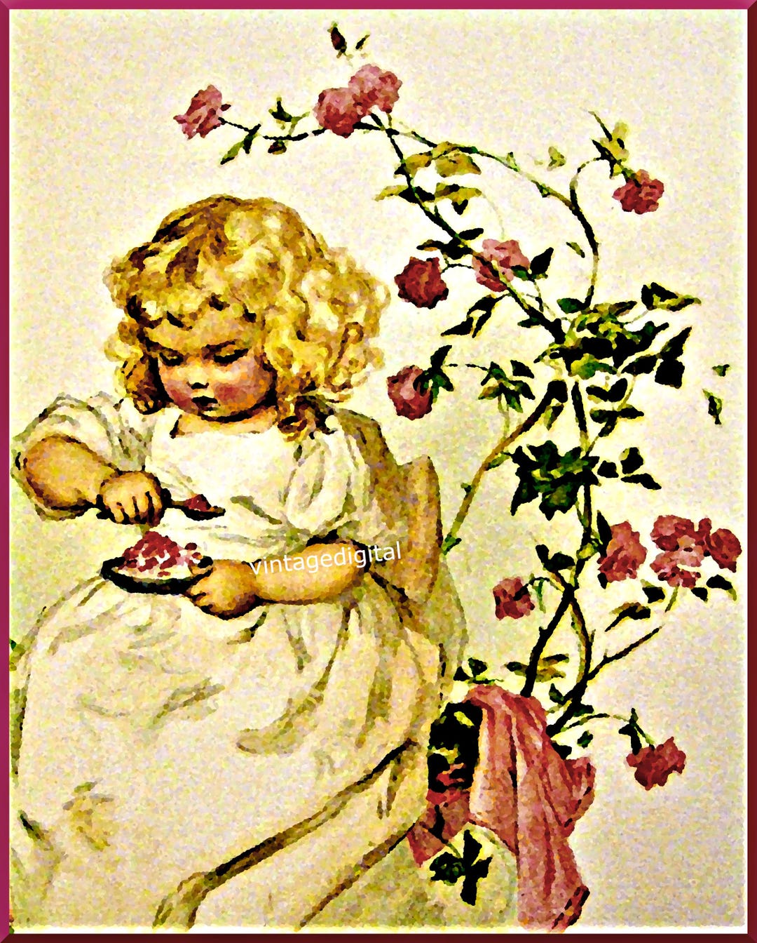Vintage Girl Eating Curds and Whey Image: Printable Wall Art (digital ...