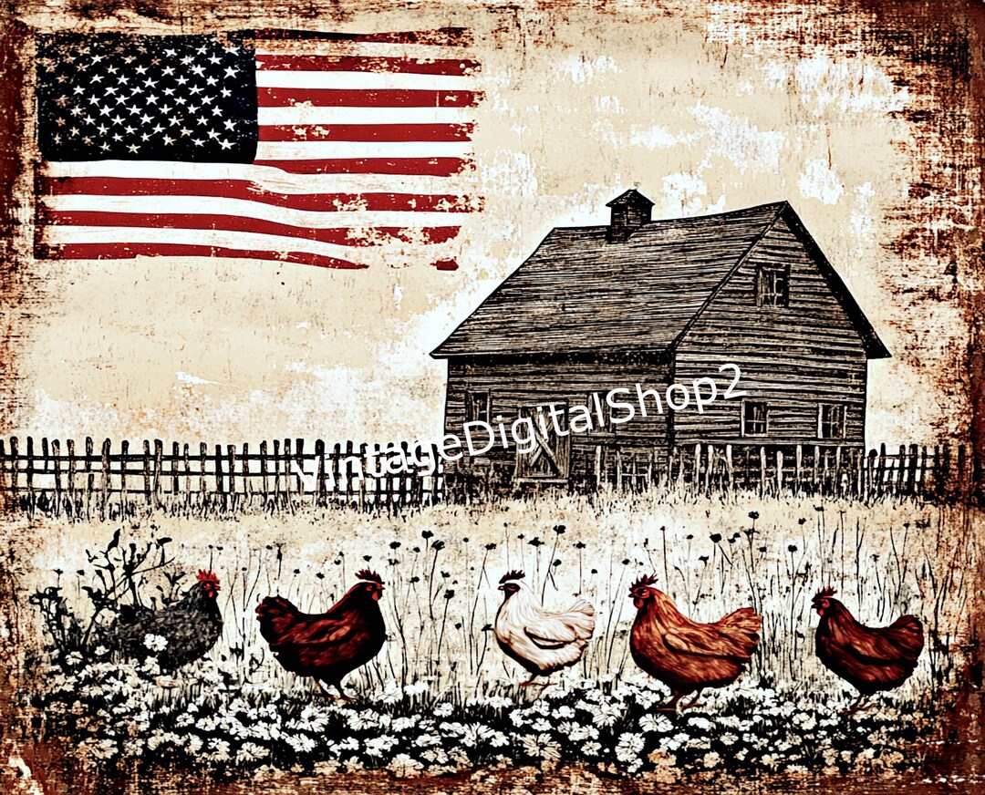 Vintage Patriotic Colonial Chicken Farm Wall Art/gift Tags/junk Journal ...