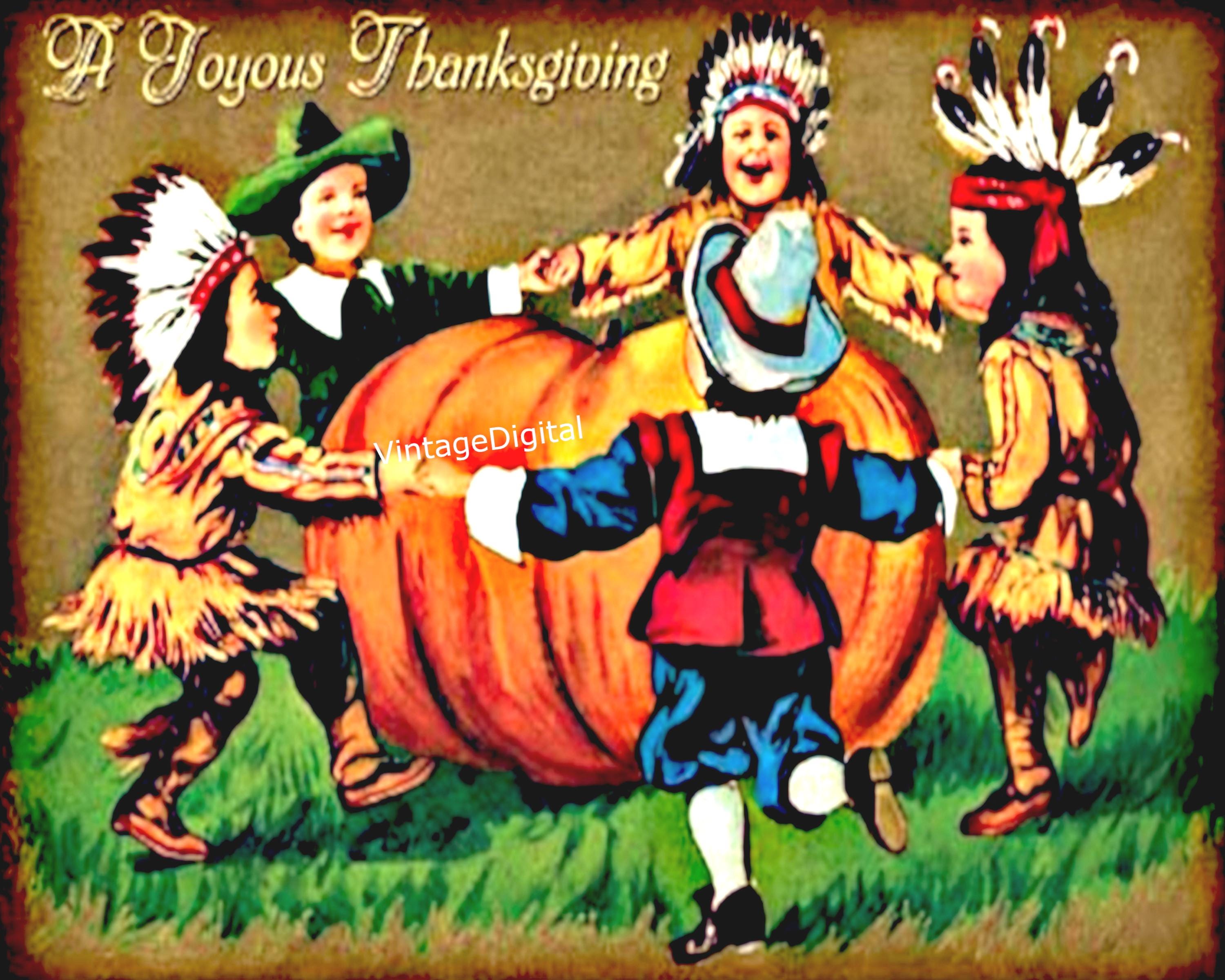 Native Americans and Pilgrims Thanksgiving Vintage Post Card Image ...