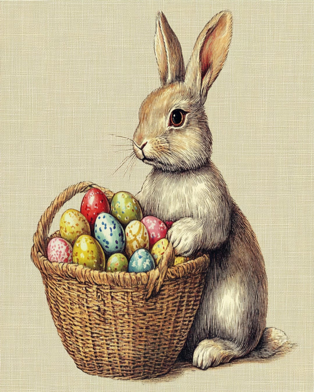 Vintage Easter Bunny With Basket of Eggs Image (digital Download) - Etsy
