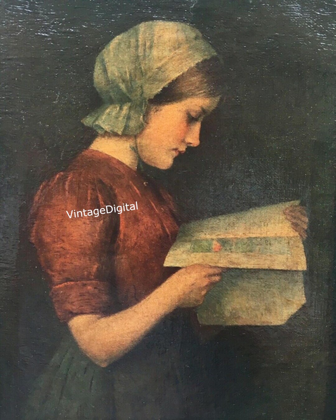 Vintage Woman Reading Portrait: Colonial Art Image (digital Download ...