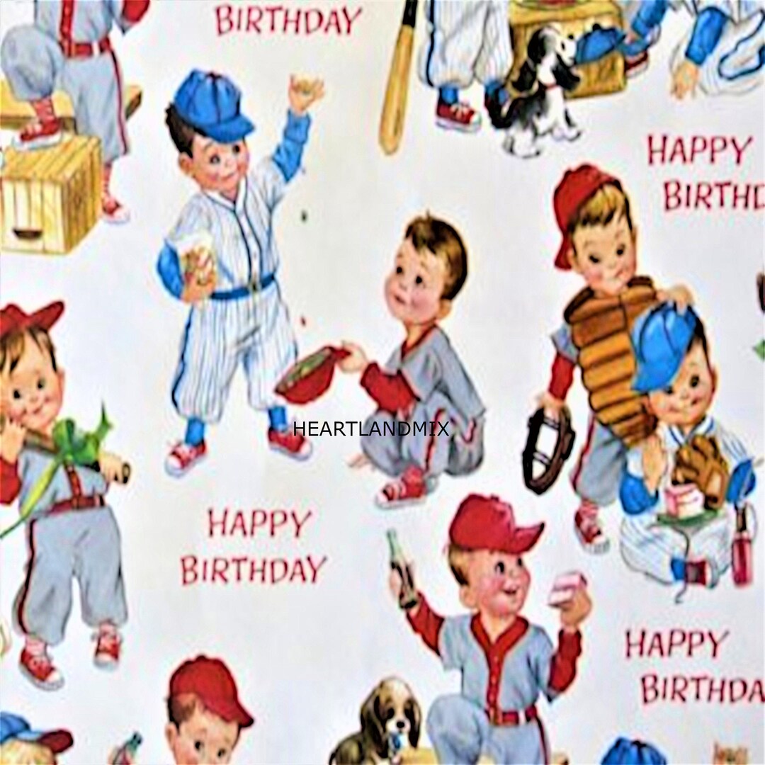 Birthday Wrapping Paper Juvenile Boys Vintage Digital Image - Etsy