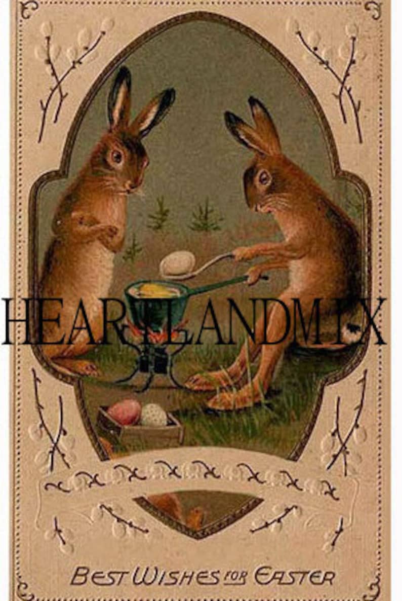 Vintage Easter Postcards Download Printable Image Two Brown | Etsy