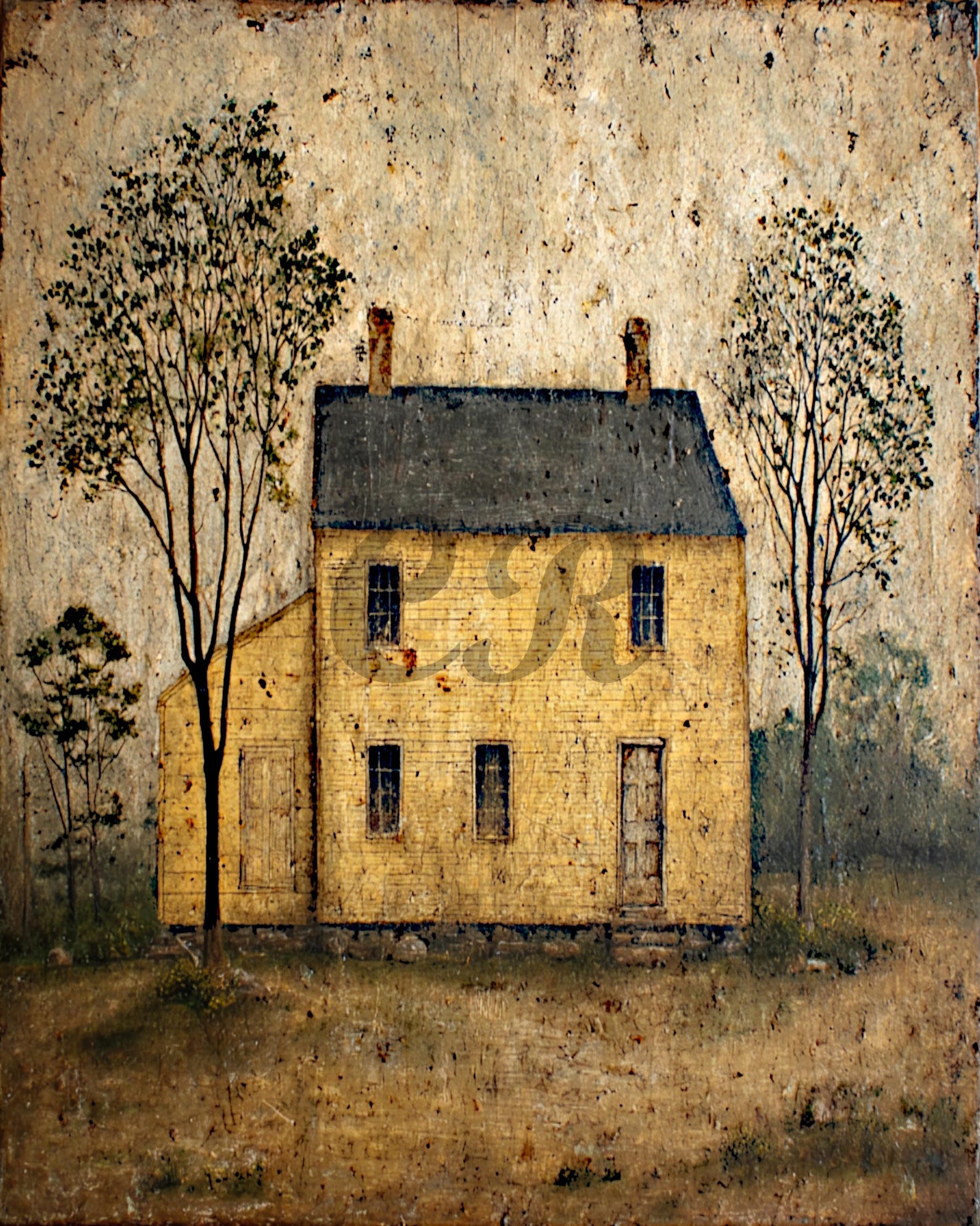 Vintage Saltbox House Printable: Primitive Farmhouse Folk Art Digital ...
