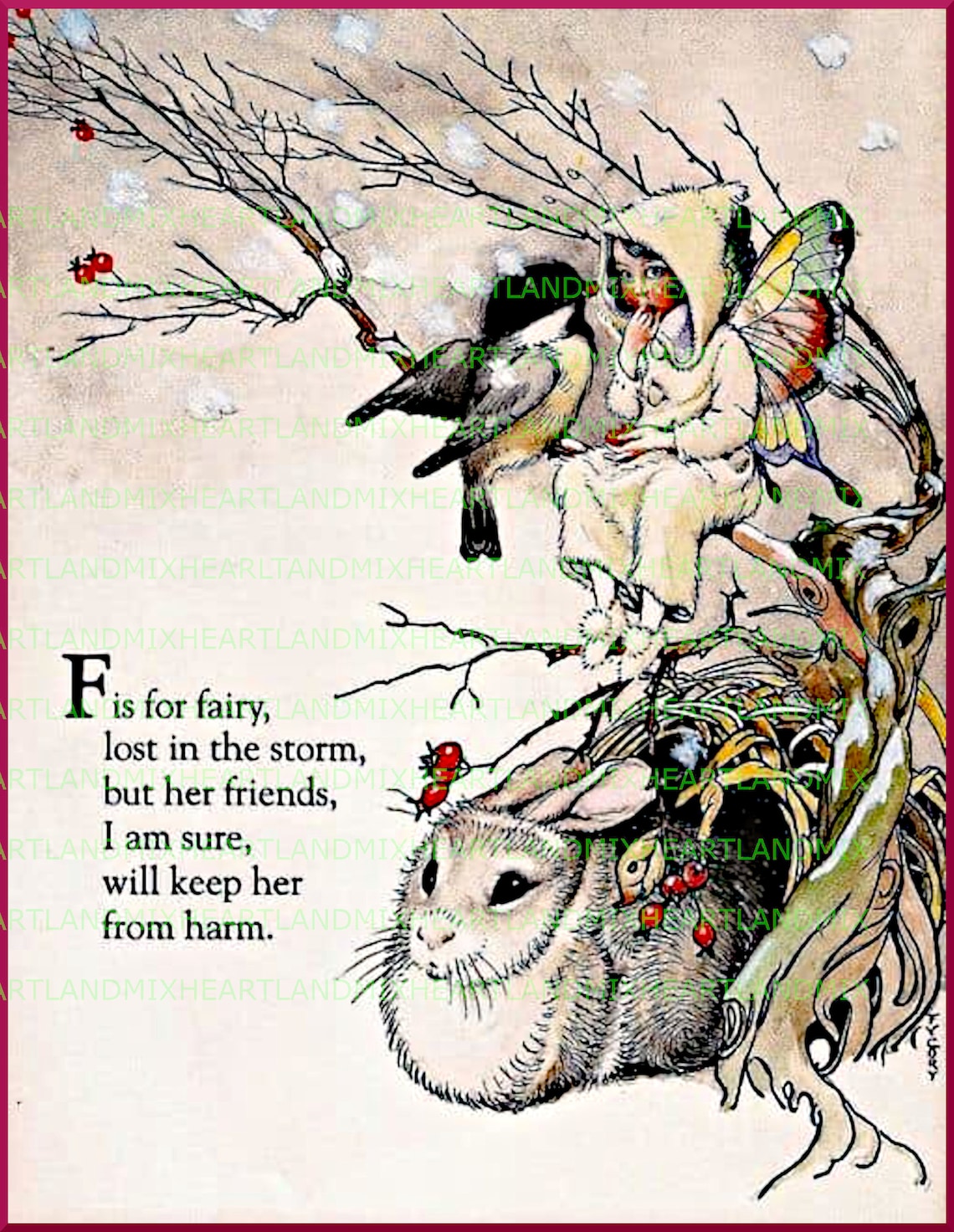 Vintage F is for Fairies Poem and Illustration Digital - Etsy
