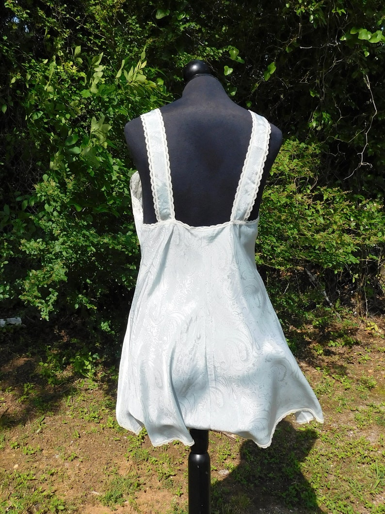 Slate BLUE SATIN Jacquard and White Lace Chemise Nighty - Etsy